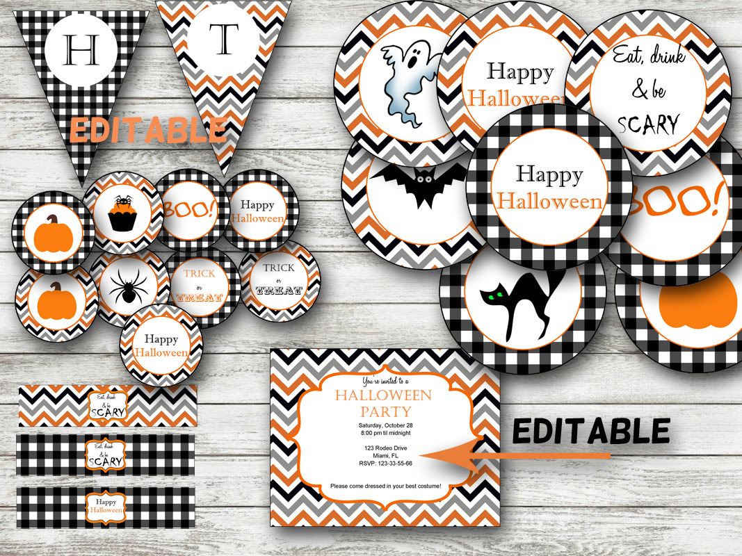 Halloween Party Package Printable- Editable Pdf Invitation And Banner ...