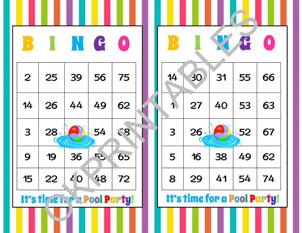 30 It's Time For A Pool Party! Bingo Cards - Printable Pool Party Game ...