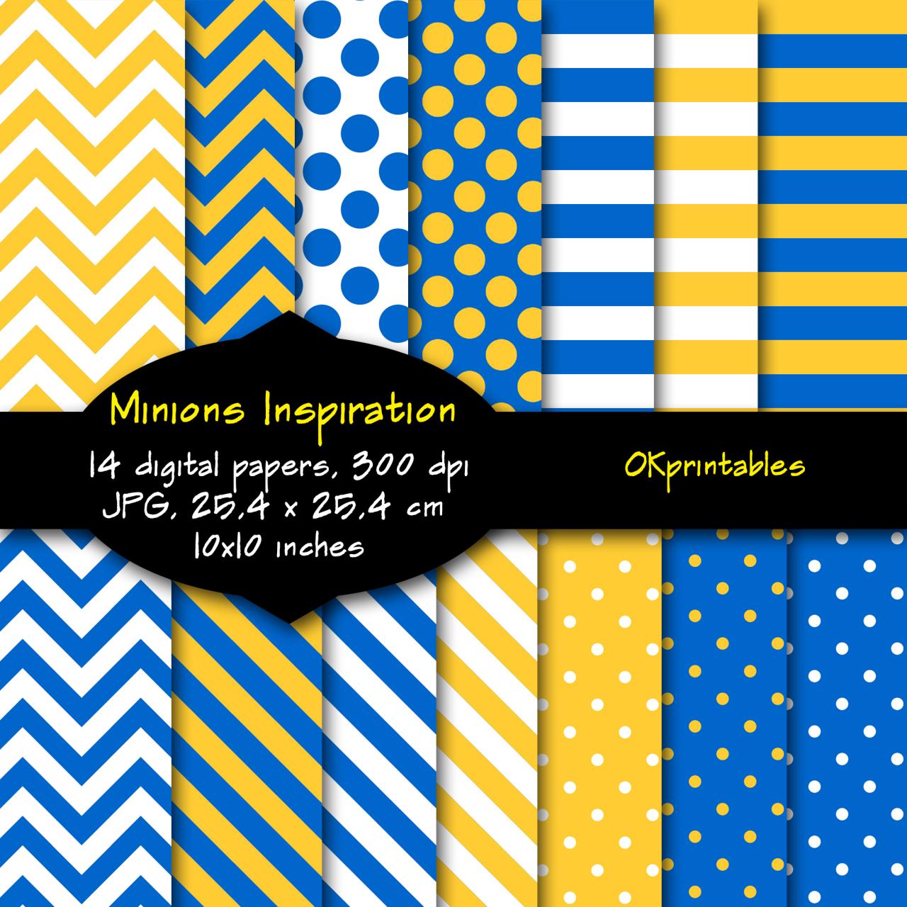 Minions Inspiration Digital Paper, Minions Colors, Chevron, Stripes ...