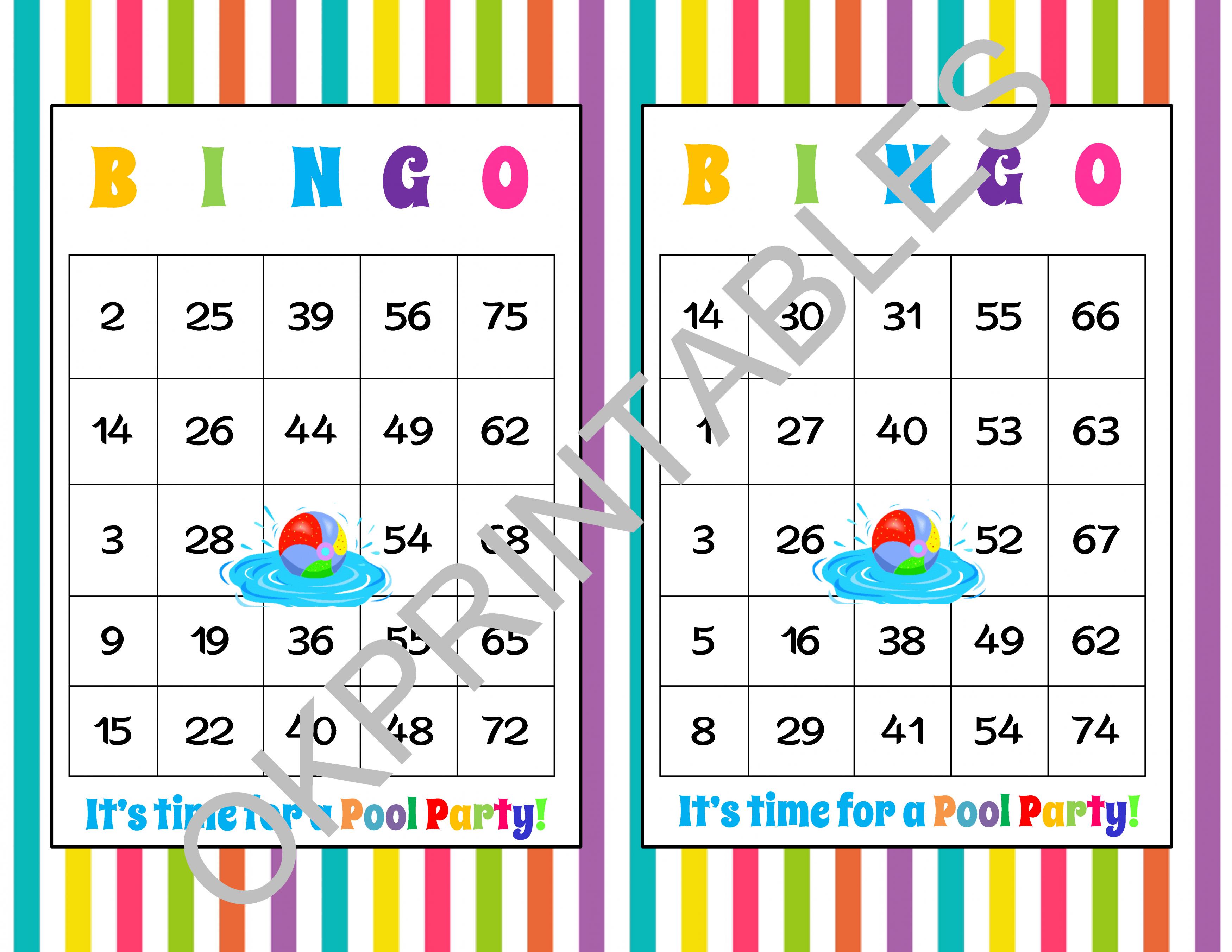 30 It's Time For A Pool Party! Bingo Cards - Printable Pool Party Game ...